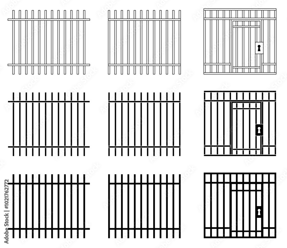 Cartoon Jail or Prison Bars with Locked Fence Gate Vector Clipart Set ...