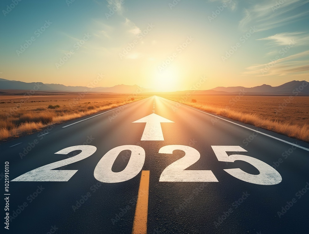 Road to 2025 with an empty road with written 2025 and arrow pointing ...