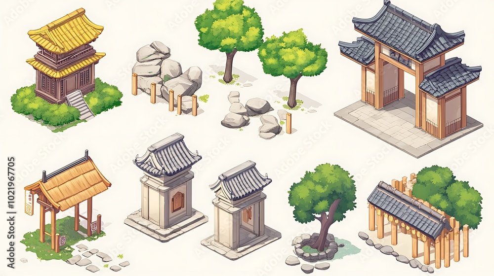 Chinese architecture isometric sprites for game development and design ...