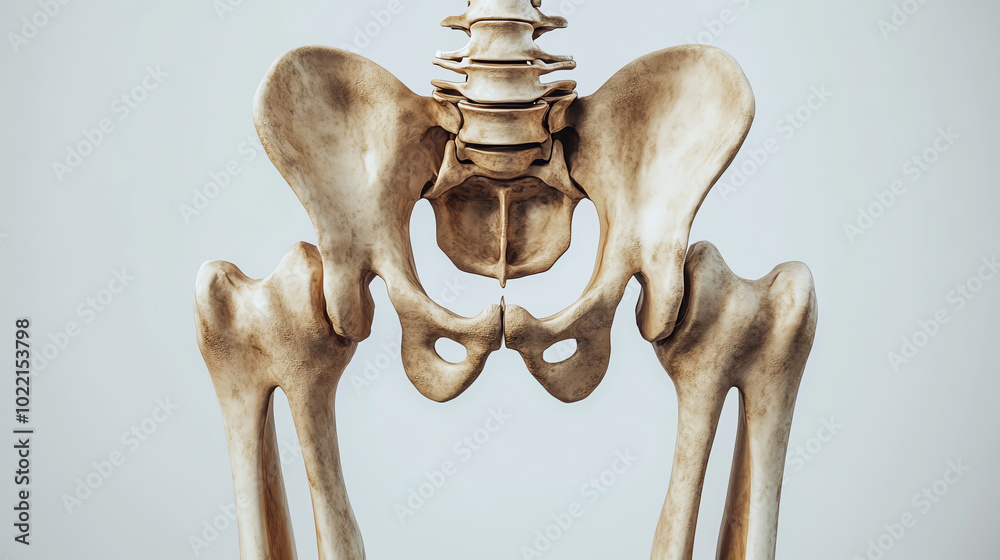 Human skeletal pelvis structure on a white isolate background ...
