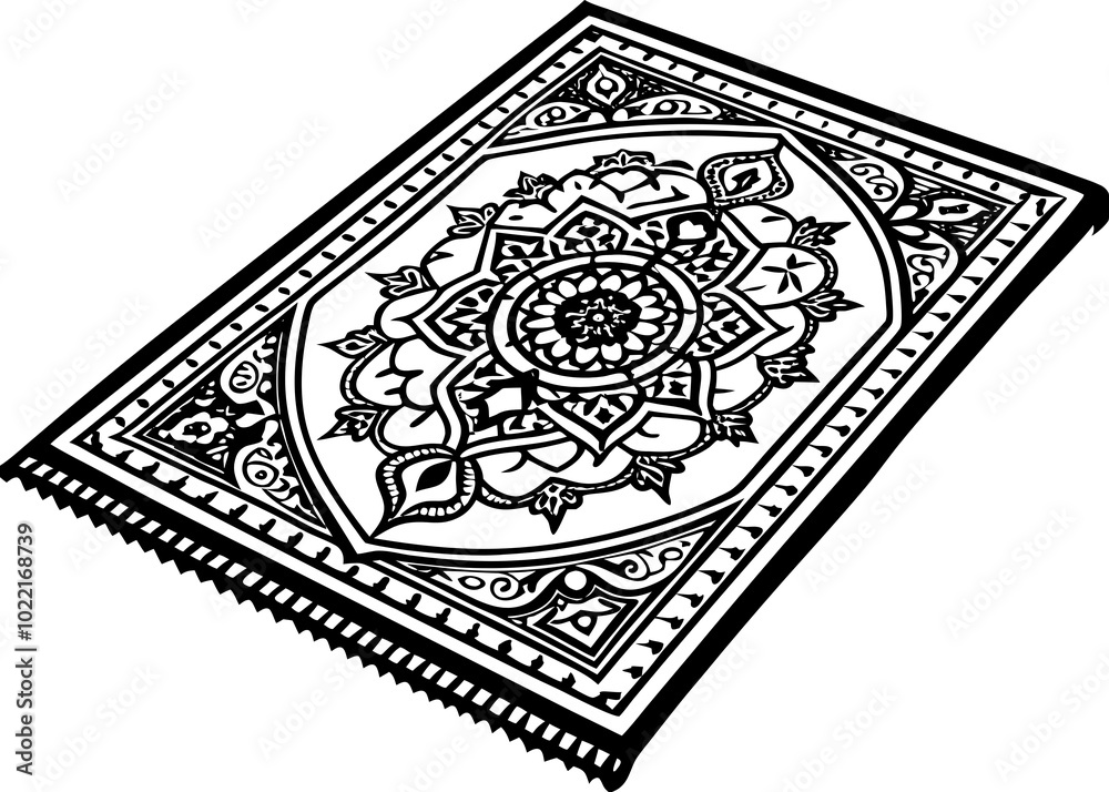 persian carpet, pencil drawing, coloring book style, black lines on ...