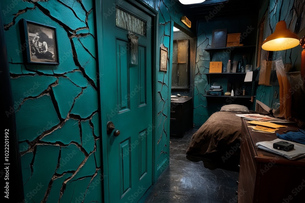 A hyper-realistic depiction of an overcrowded tenement building from ...