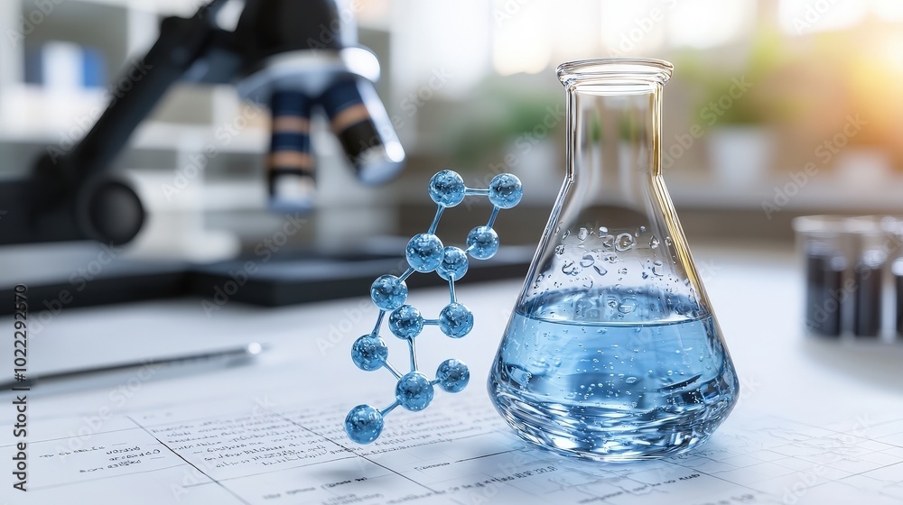 Laboratory Erlenmeyer Flask with Blue Water Molecule 3D Model Stock ...