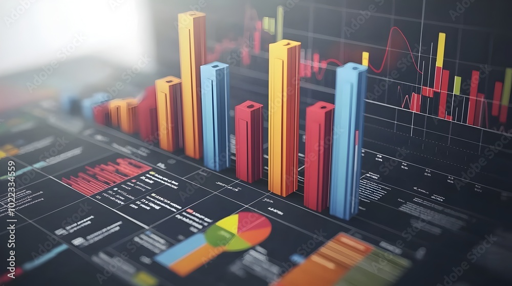 Visually striking marketing design featuring dynamic 3D rendered charts ...
