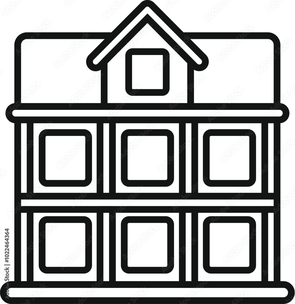 Linear icon of private residential building with pitched roof is ...