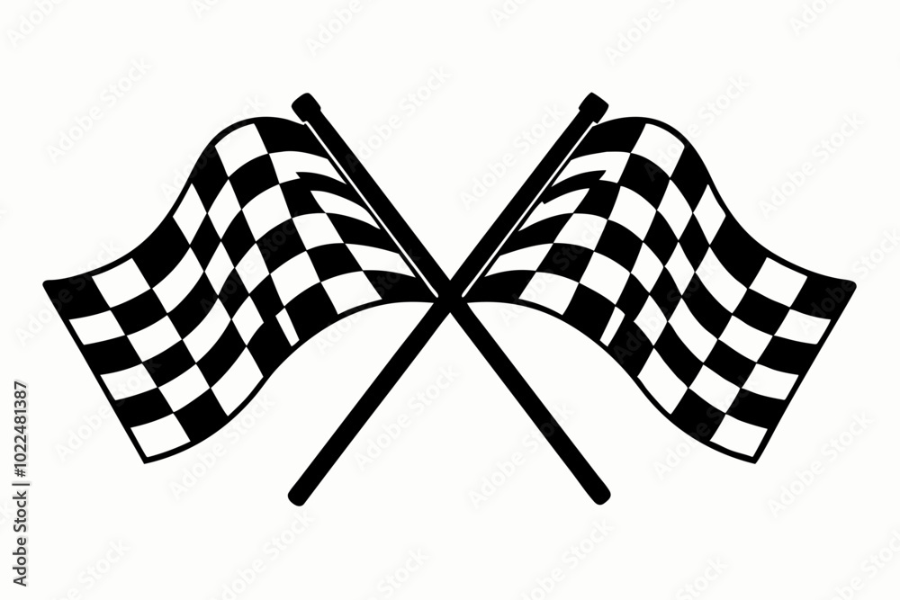 two crossed checkered Flag NASCAR Racing flag, sports finish line flag silhouette vector Stock ...