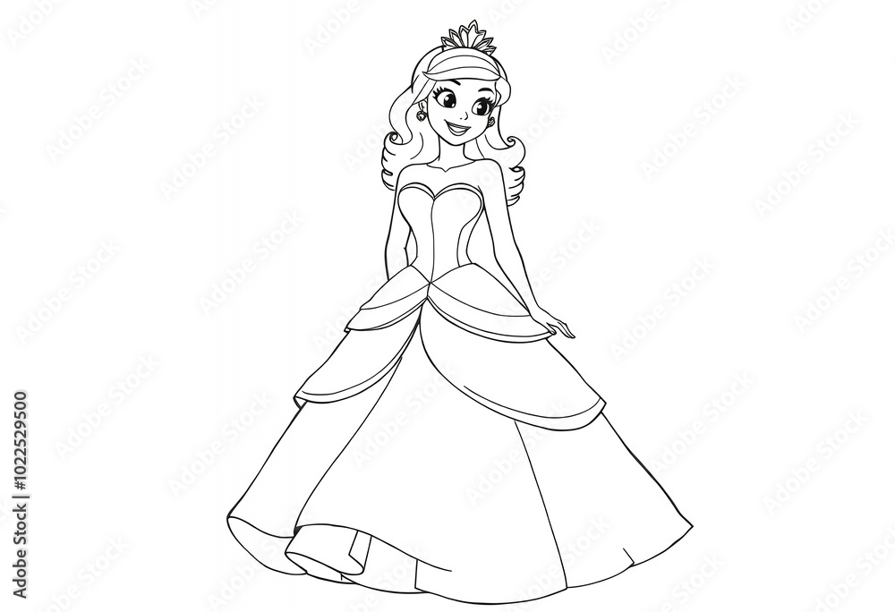 Princess Coloring Page Fairytale Illustration for Kids Stock ...