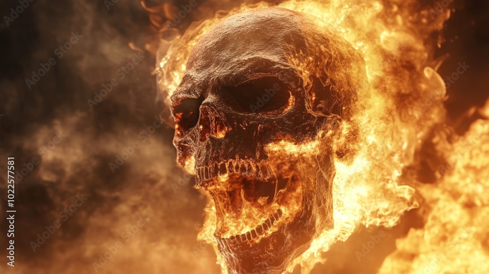 Fiery Skull of Fury, a dramatic depiction of a blazing skull emitting ...