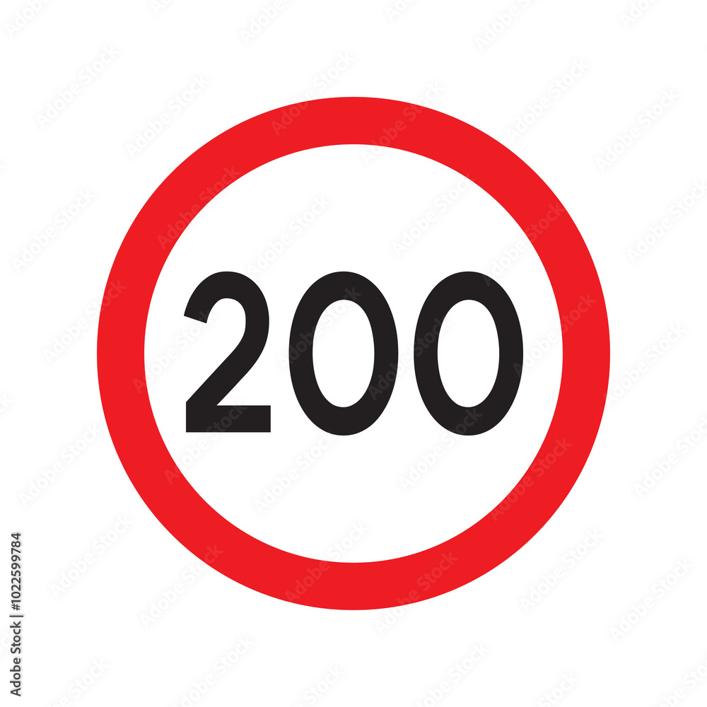 Speed limit 200 traffic sign. Restriction symbol for car drivers. Road ...
