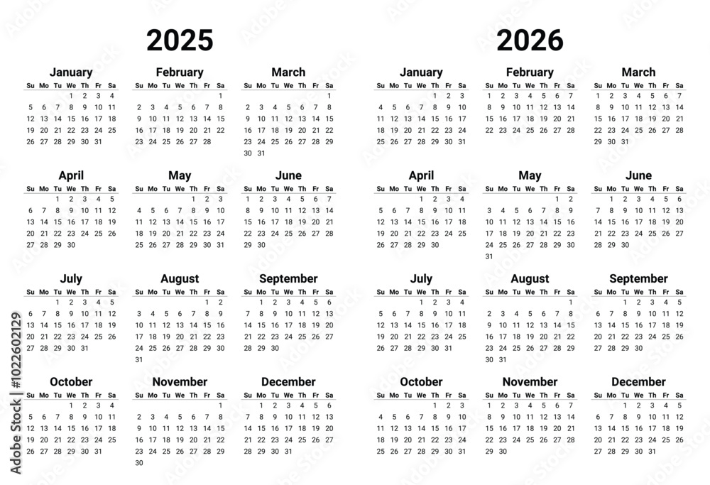 2024 and 2025 year english vector calendars with 12 months in black ...