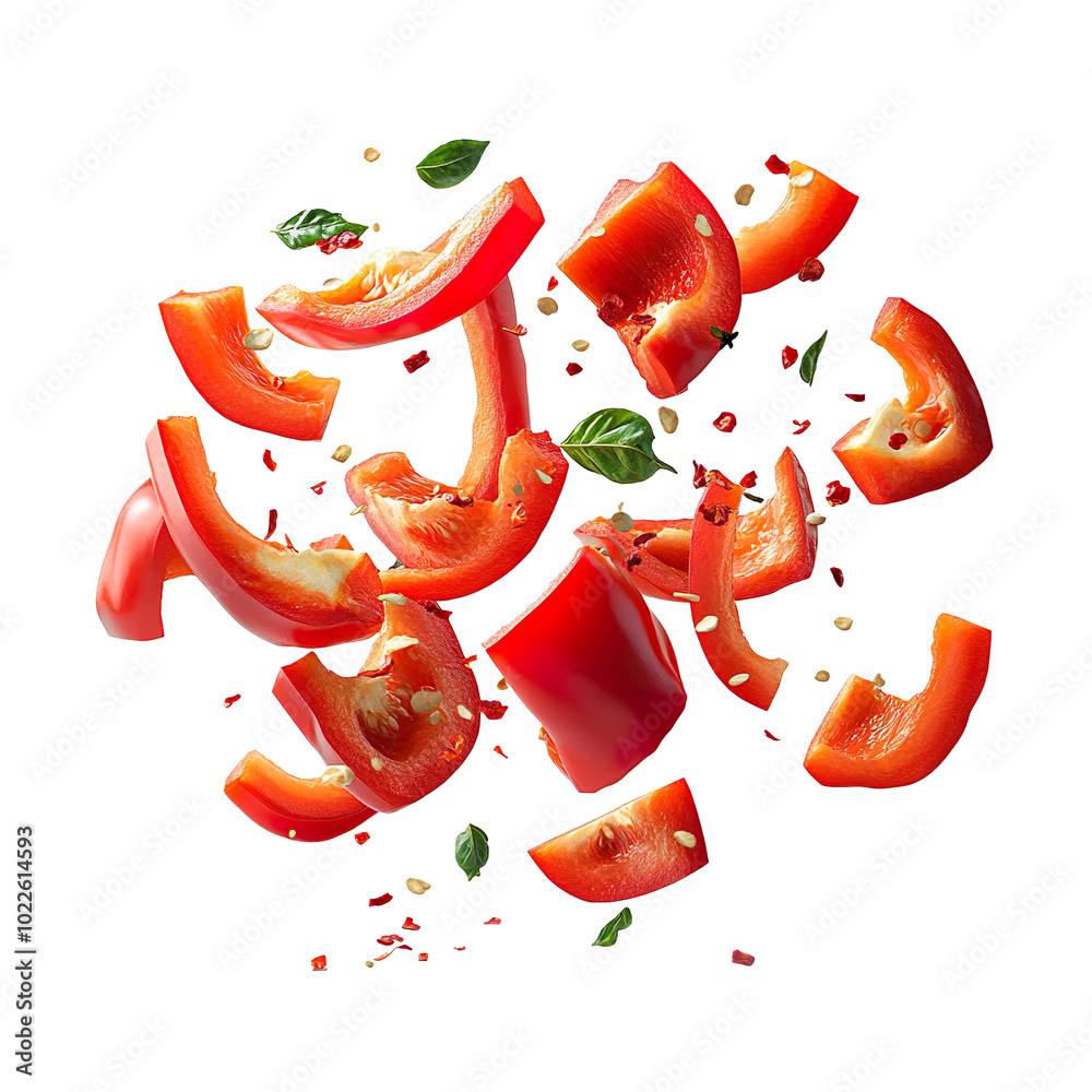 Exploding Bell Pepper Slices in Mid-Air on a Transparent Background Stock Photo | Adobe Stock