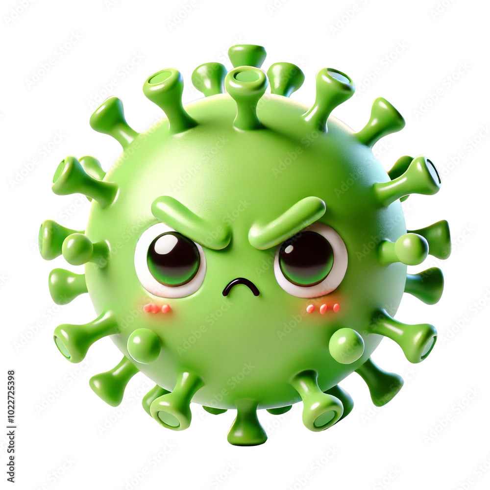 3d abstract emotional virus. Angry character cute kawaii cartoon virus ...
