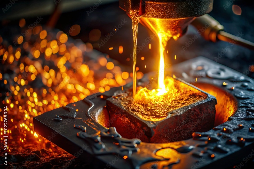 Hard work. Factory, industry, metallurgy. Casting of liquid steel from ...