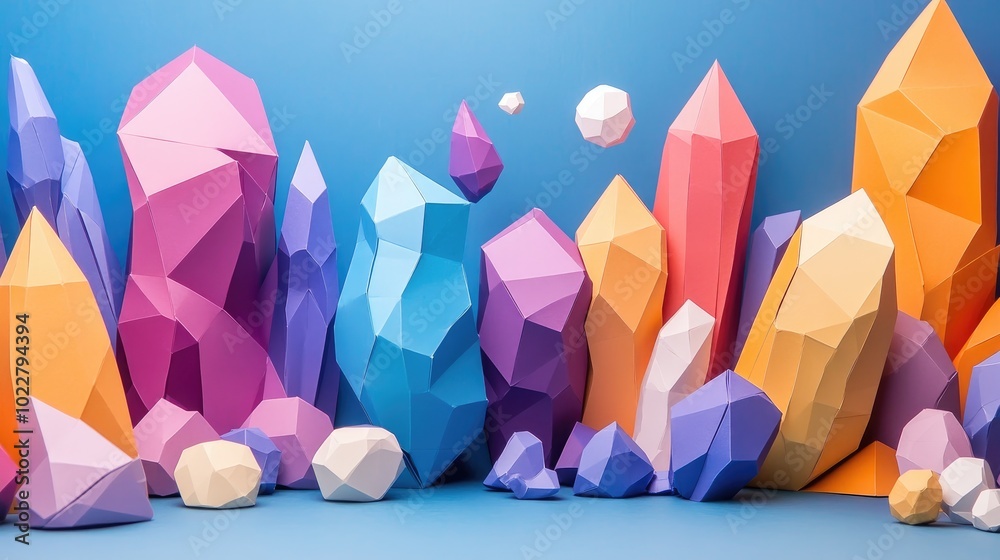 2D cartoon style geometric paper craft featuring polygonal models and ...