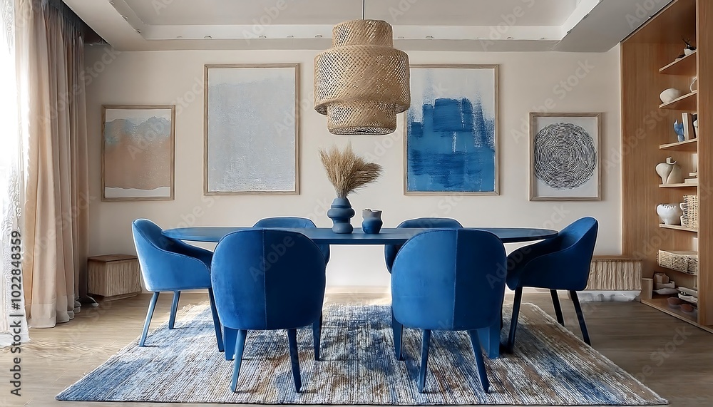 Japandi, the minimalist interior design of modern living room. Dining ...