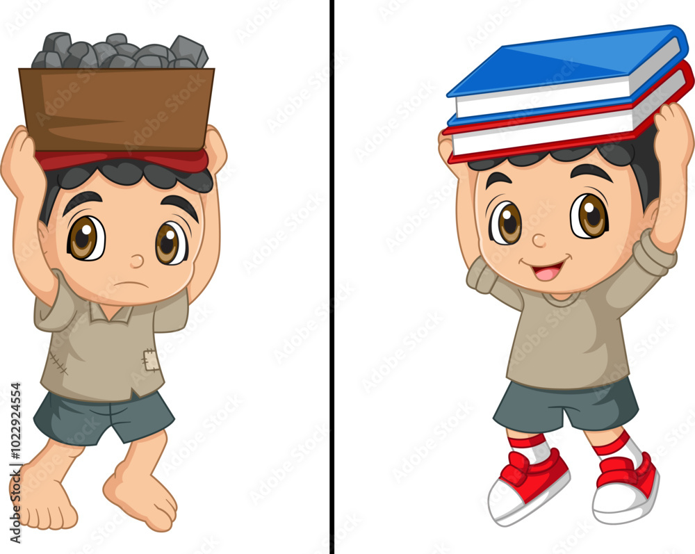 World Day Against Child Labor Concept With Child. Kids working on one ...