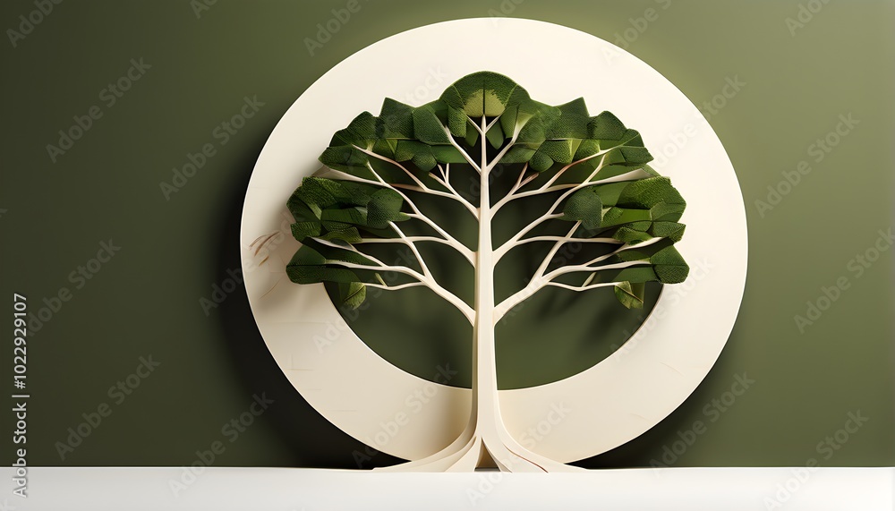 abstract geometric tree with a circular canopy and a rectangular trunk ...