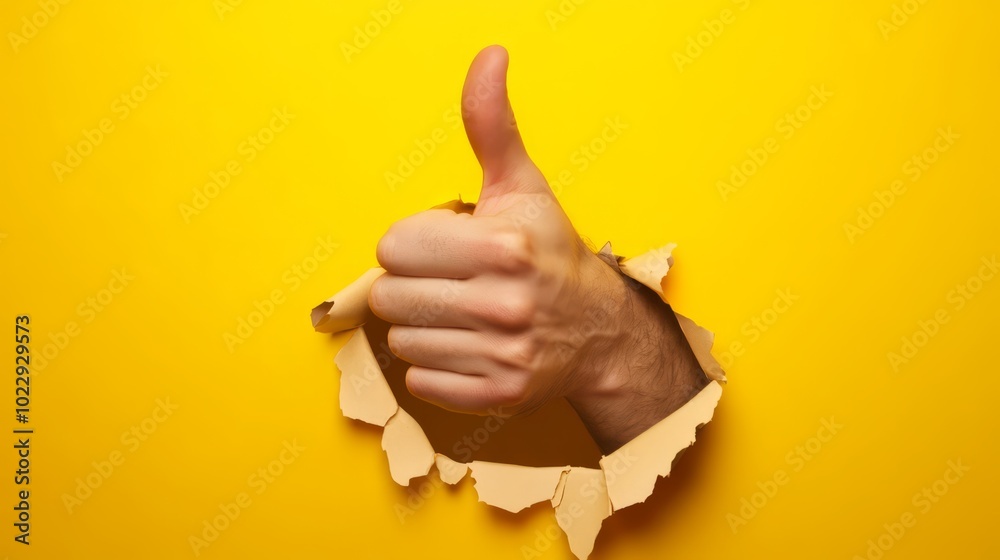 Thumbs Up Through Torn Paper: A bold and vibrant thumbs up gesture ...