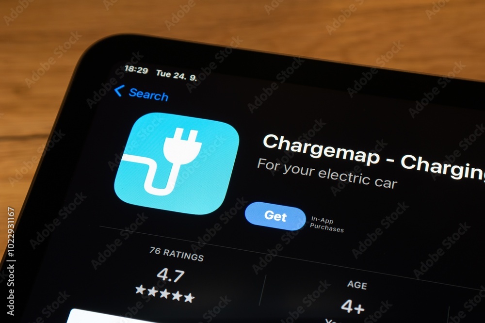 App store with Chargemap mobile application to be installed, map of ...
