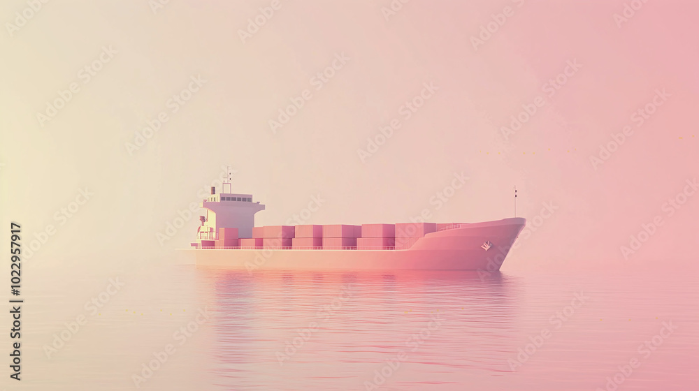 panorama of a large cargo ship in the sea 2d illustration shape looks ...