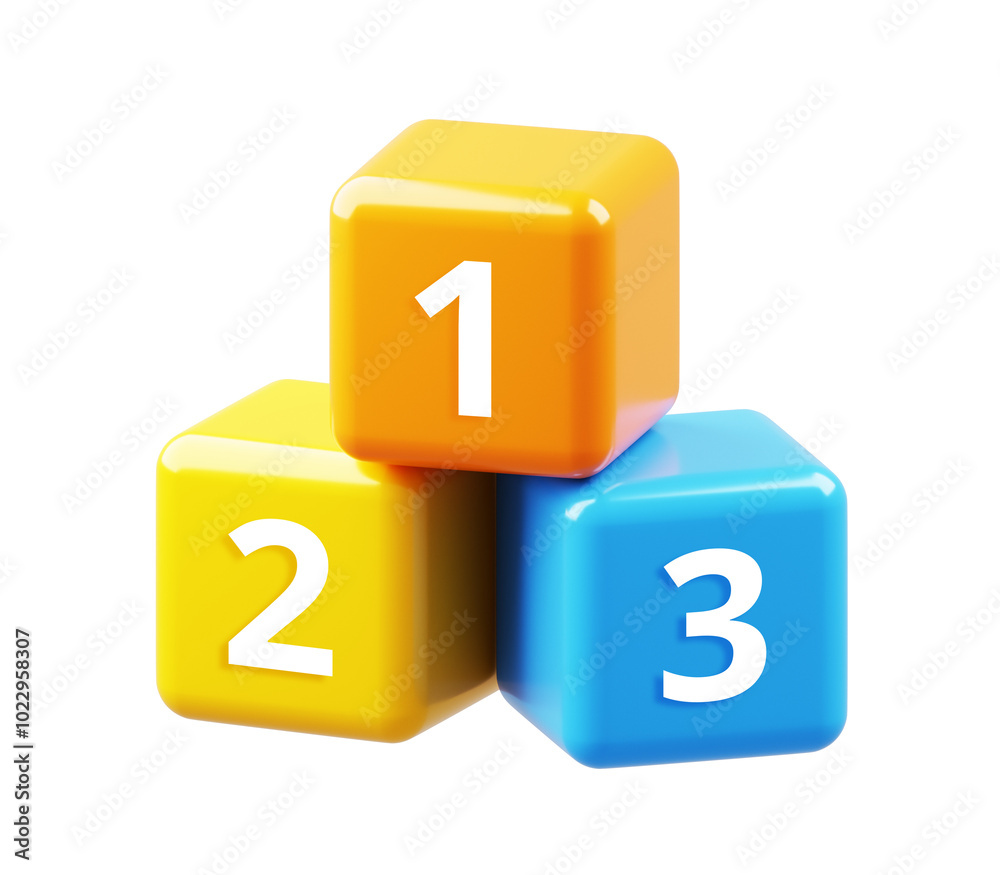 Number 123 cube block isolated on png transparent background with one ...