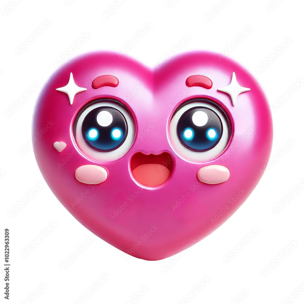 Heart emoji 3D. Funny kawaii design isolated png illustration on white ...