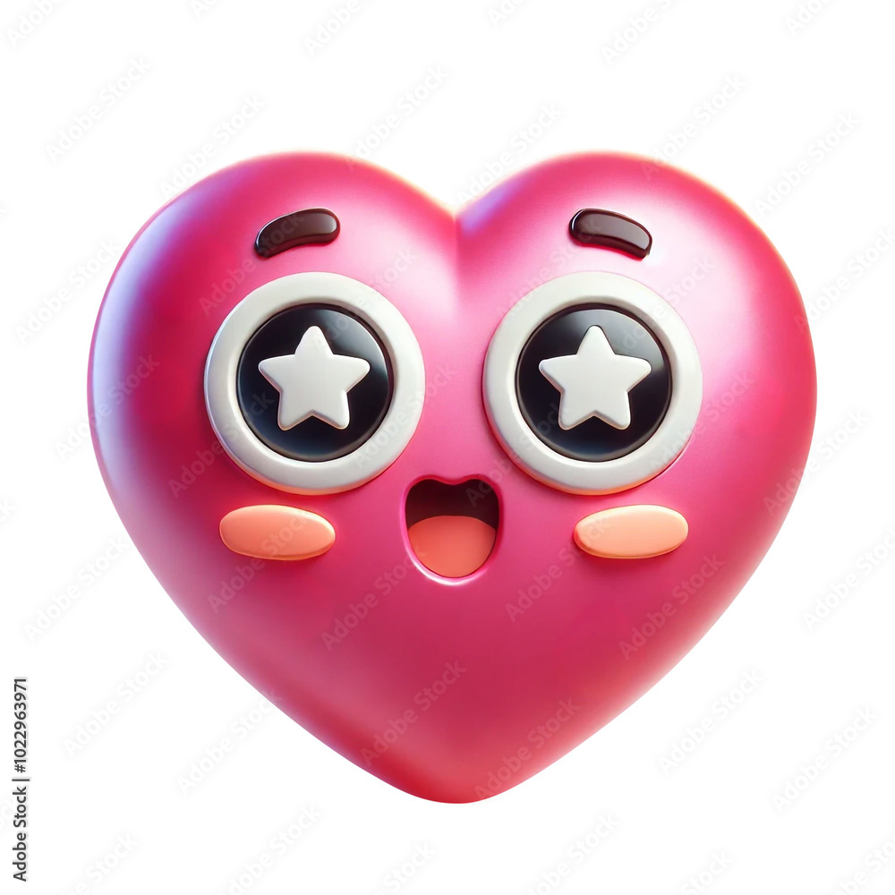 Heart emoji 3D. Funny kawaii design isolated png illustration on white ...