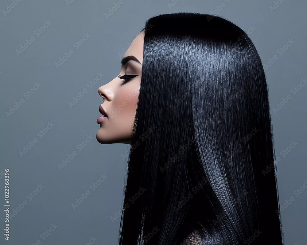 Beautiful woman with long black hair in profile, high-resolution photo ...