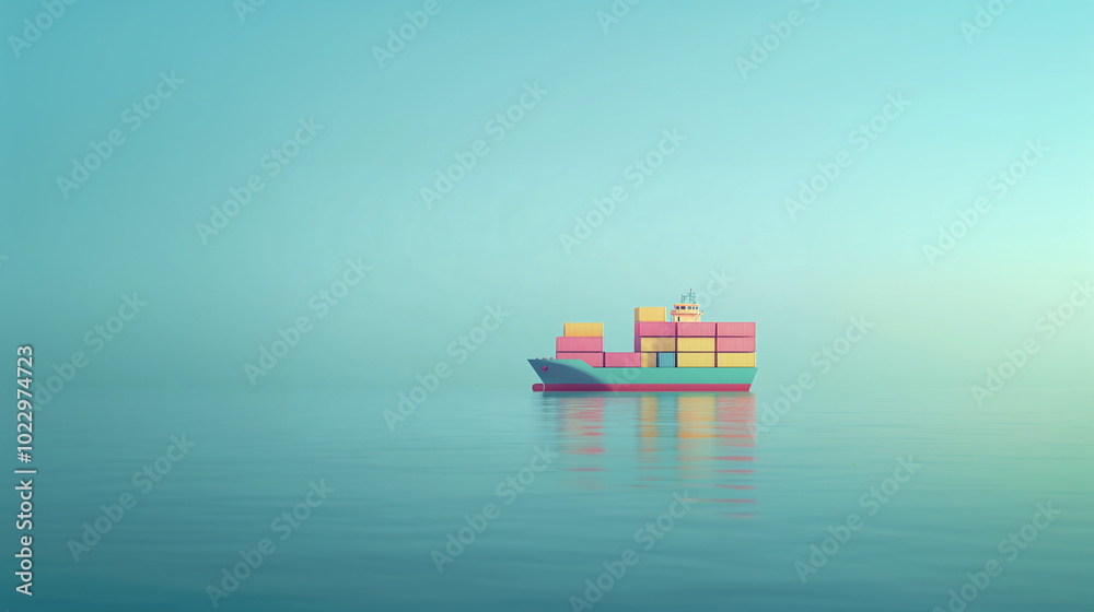 panorama of a large cargo ship in the sea 2d illustration shape side ...