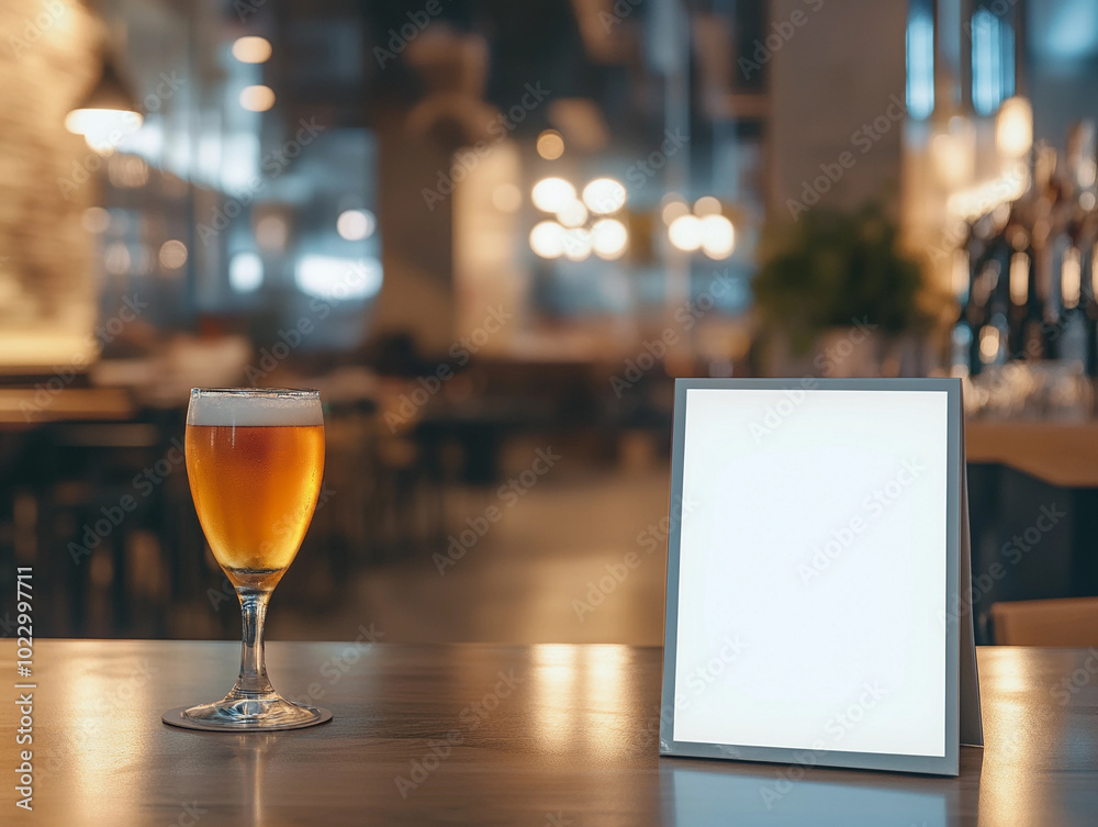 White menu mockup on bar table. Blank flyer mockup on wooden tableþ ...
