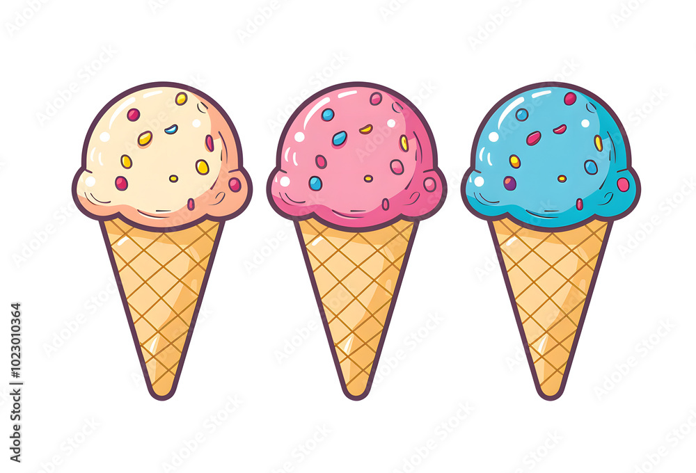 Colorful gelato ice creams in waffle cone isolated on transparent ...