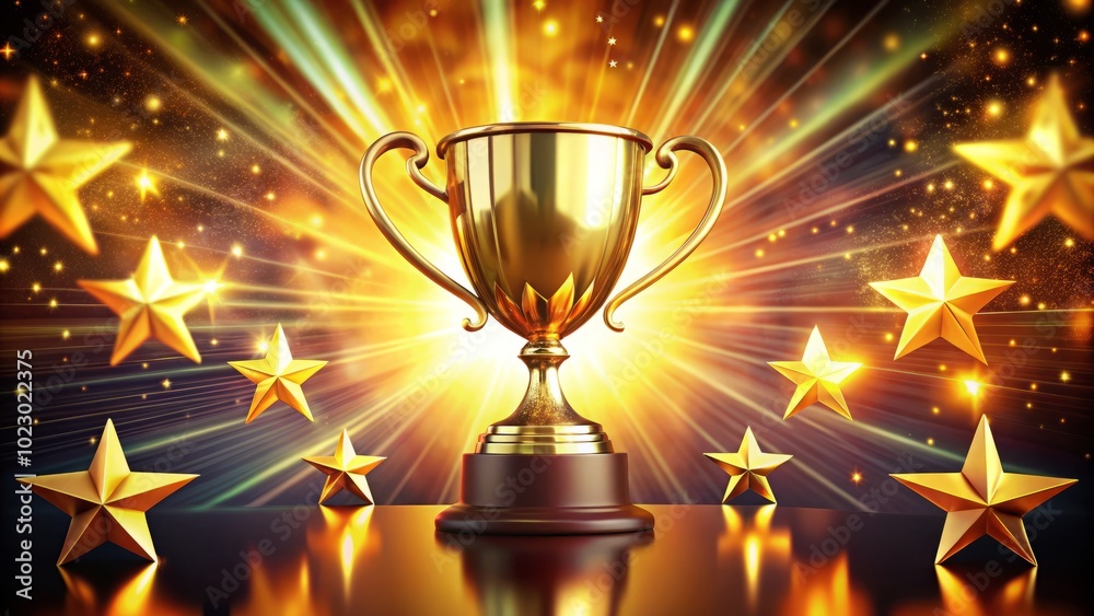 Showcasing a golden trophy cup featuring five gleaming stars, this ...