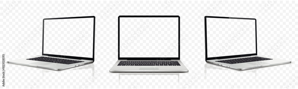 Laptop transparent screen mockup. Realistic laptop in different ...