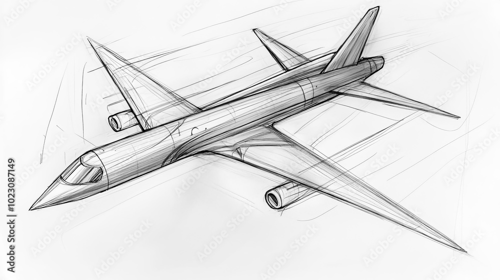 Pencil sketch of an airplane, showcasing its streamlined design and ...