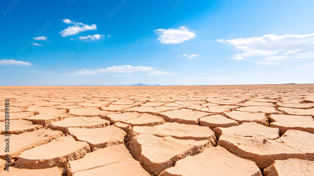 A drought-stricken landscape of the cracked earth, barren and dry. The ...