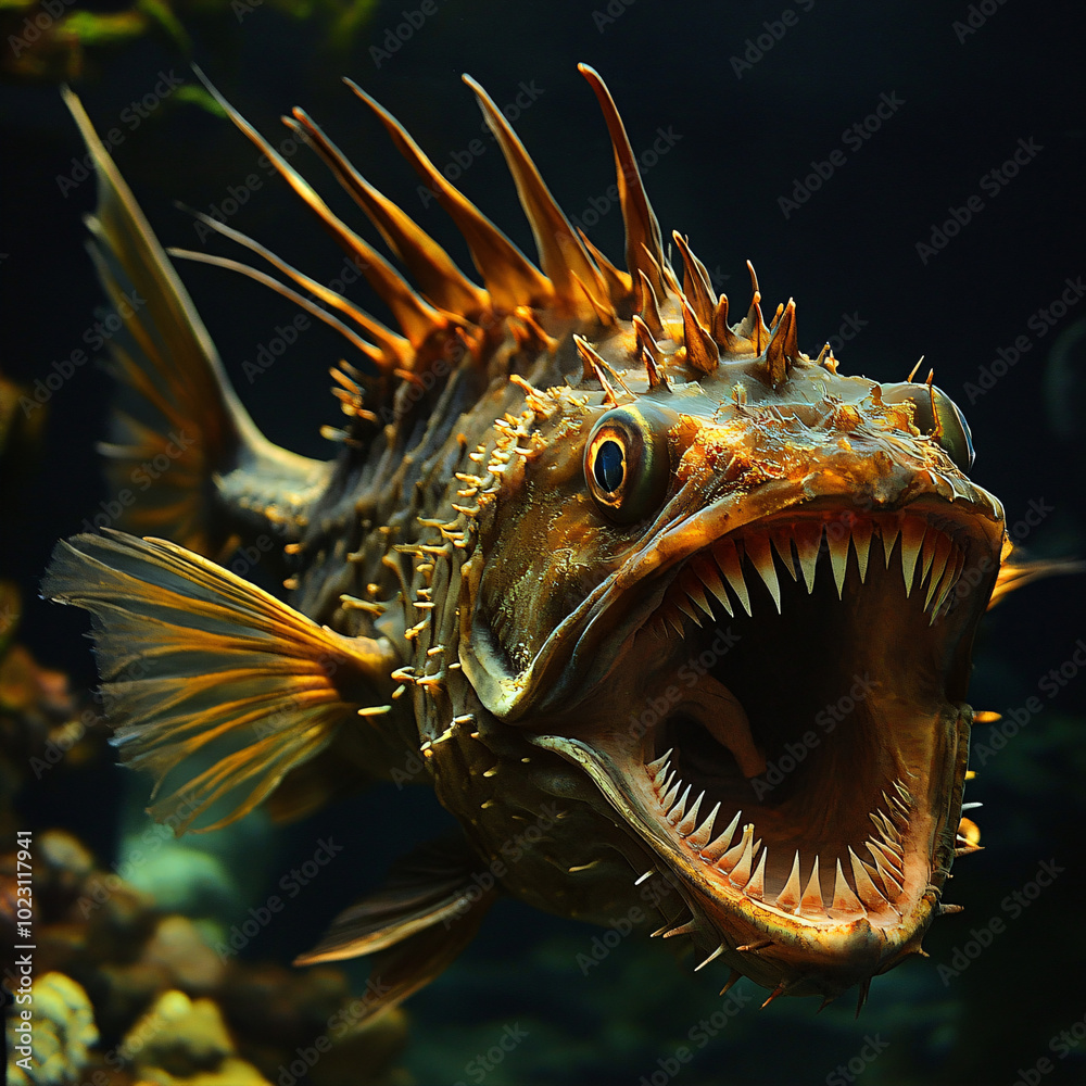 Predatory deep-sea fish black sea devils. Melanocetus. Fish with a ...