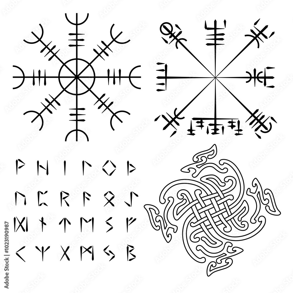 Scandinavian runes and common known symbols. Stock Vector | Adobe Stock
