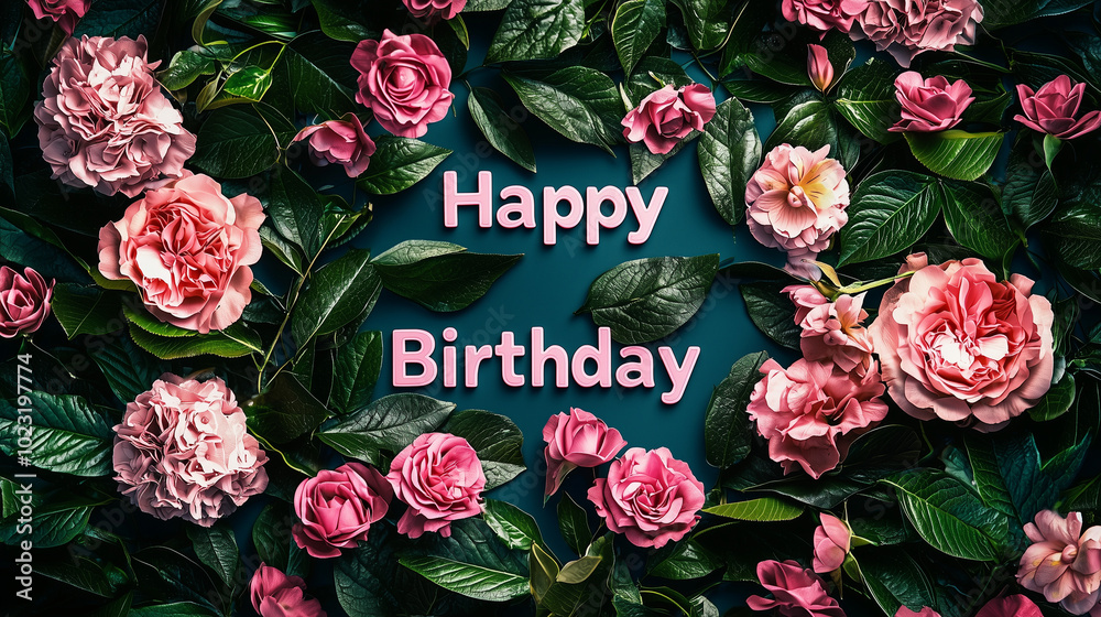 Happy birthday background with flowers Stock Illustration | Adobe Stock