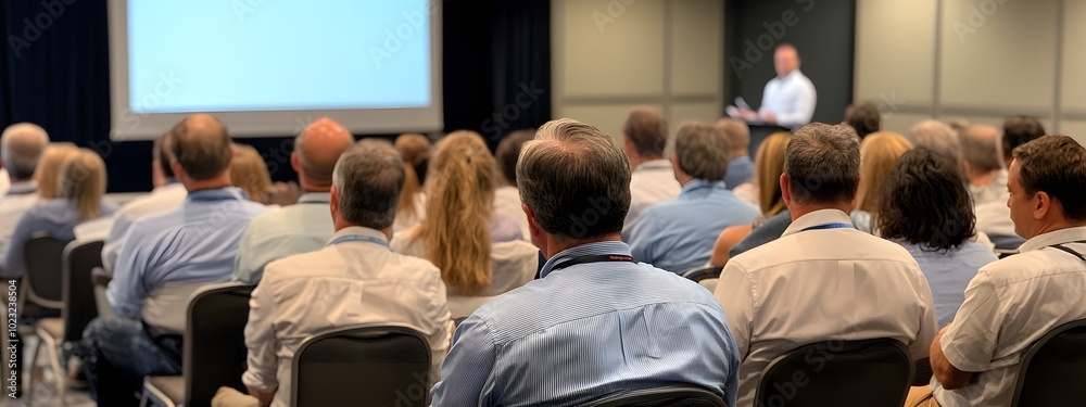 A photograph of an audience at the front and side view from behind ...