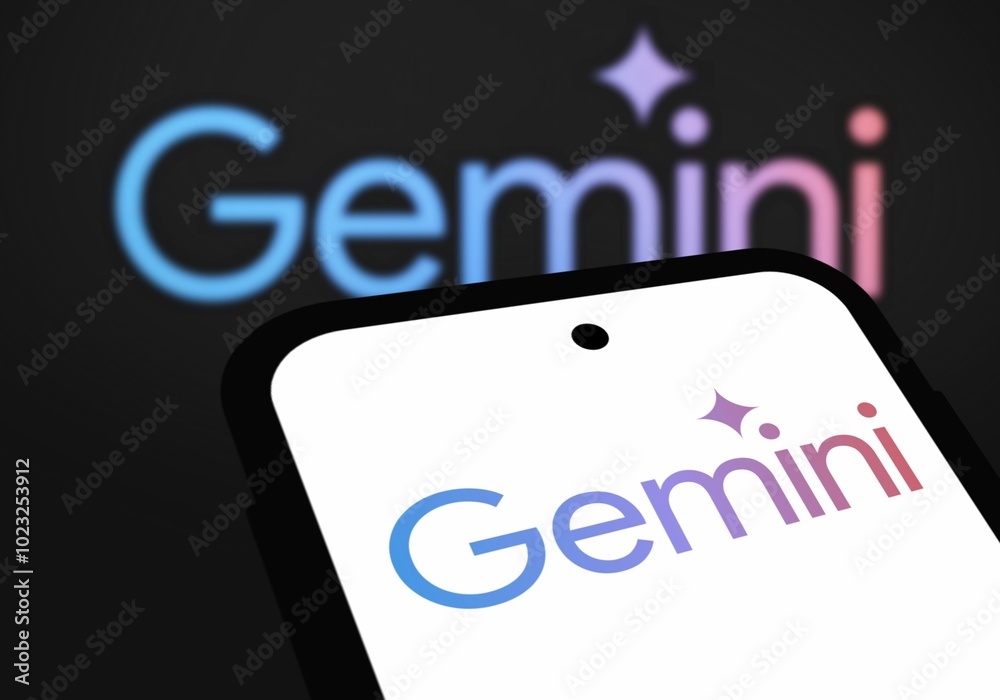 Google Gemini large language model Logo is displayed on smartphone ...