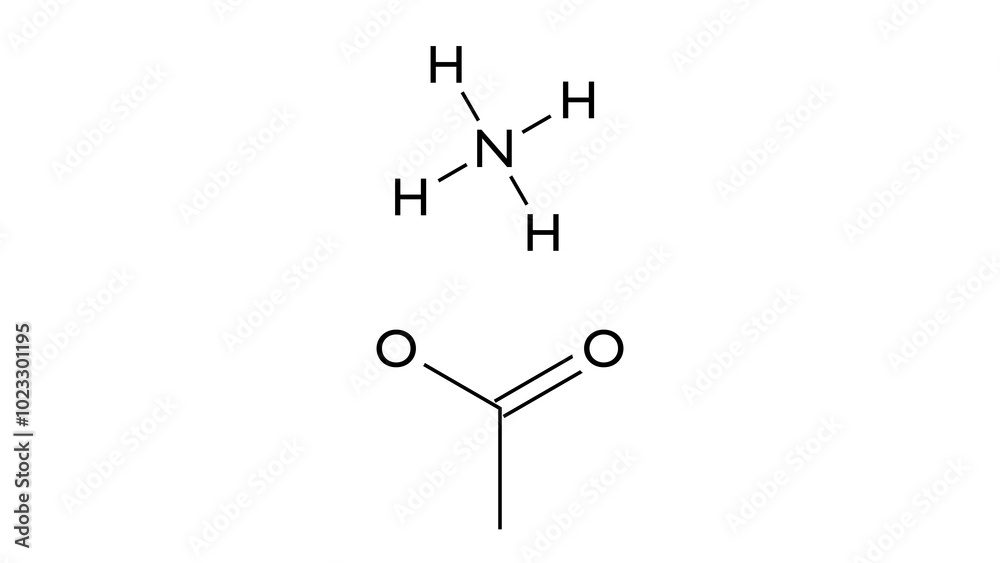 ammonium acetate molecule, structural chemical formula, ball-and-stick ...