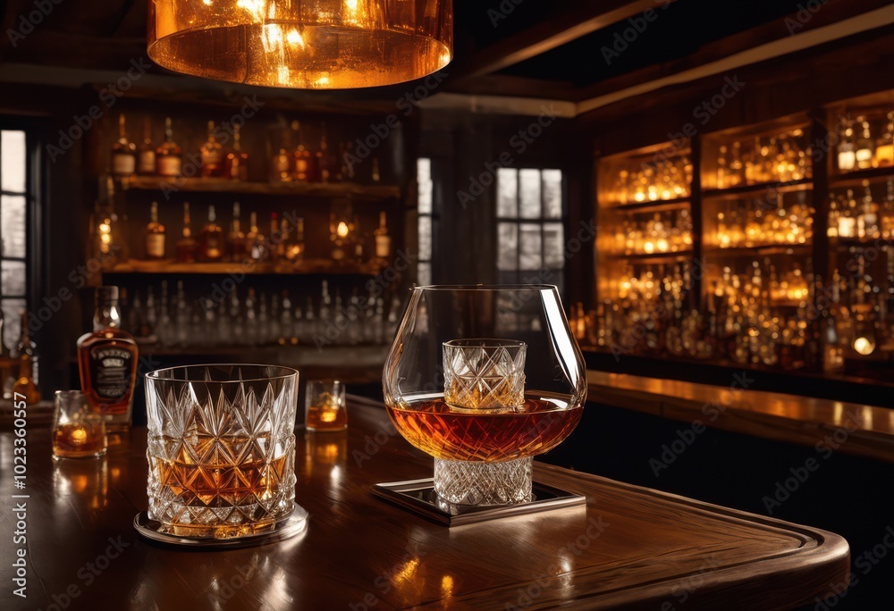 elegant whiskey glass illuminated ambient light within cozy whiskey ...