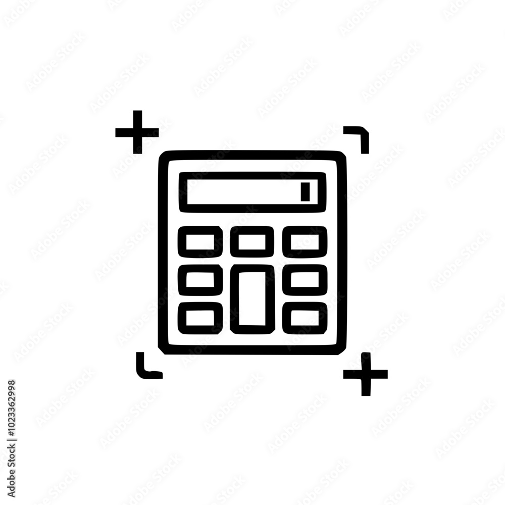 Minimalistic line drawing of a calculator icon, depicting basic ...