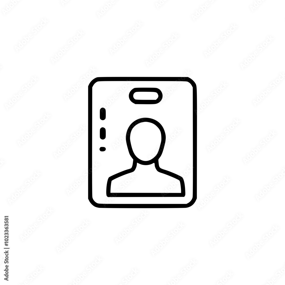 Minimalist black and white icon depicting an ID badge with a generic ...