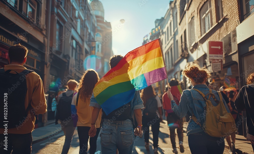 Crowd of people celebrating diversity and inclusion at a vibrant street ...