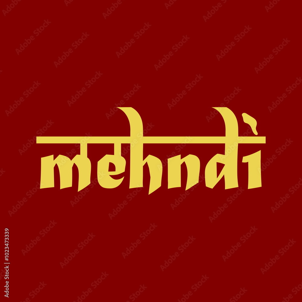 Mehndi text in indian sanskrit arabic font style, with red background ...