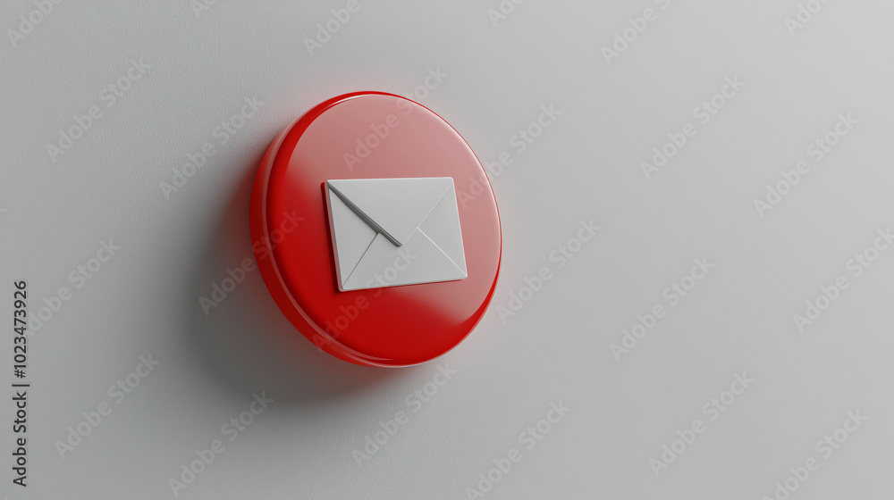 red notification button featuring envelope icon symbolizes new email ...