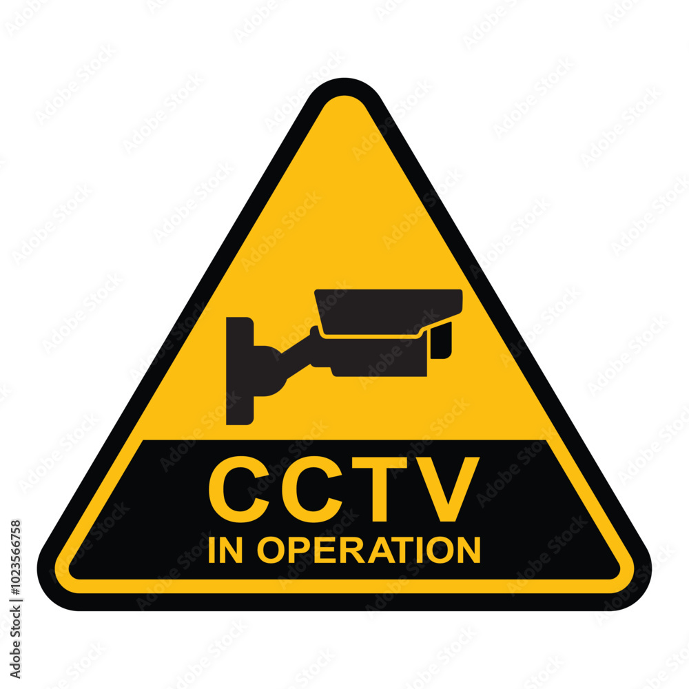 Security camera icon, video surveillance, cctv sign. Yellow triangle ...
