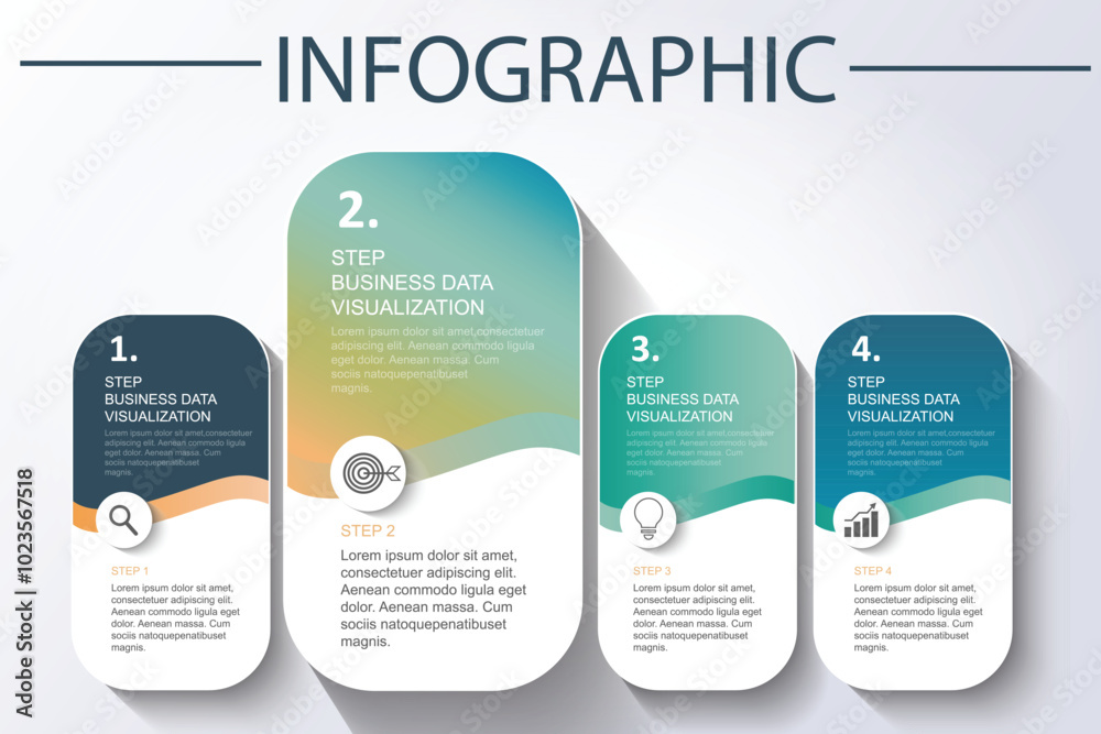 Design template for vector infographic labels with icons and 4 options ...