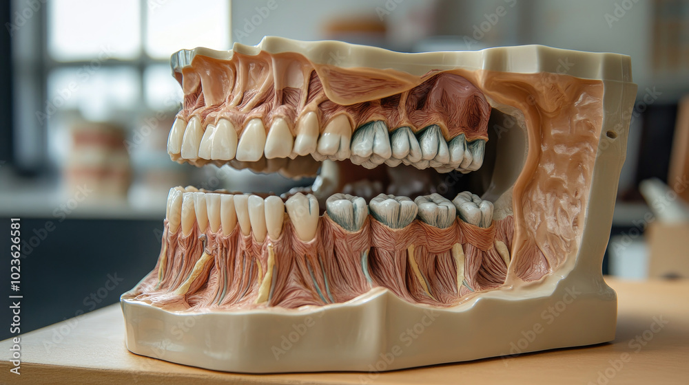 A detailed cross-section of the oral cavity model, showing layers of ...